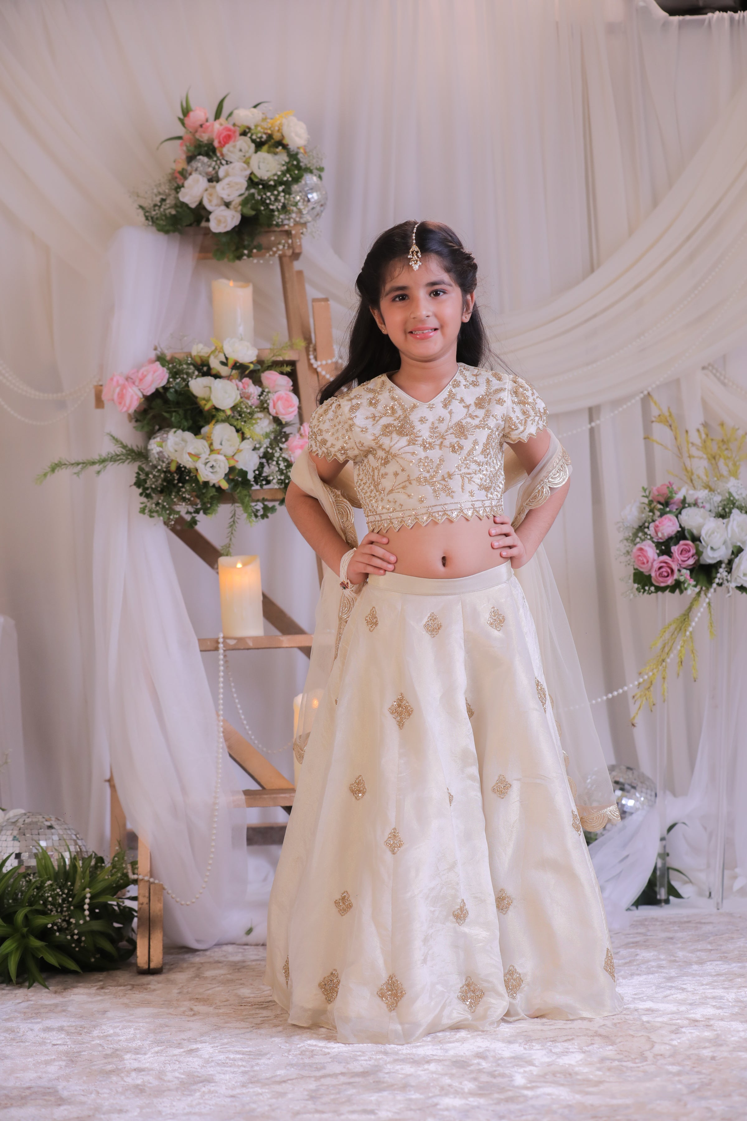 Beige Shimmery Embroidered Ghaghra set – Lil Angels