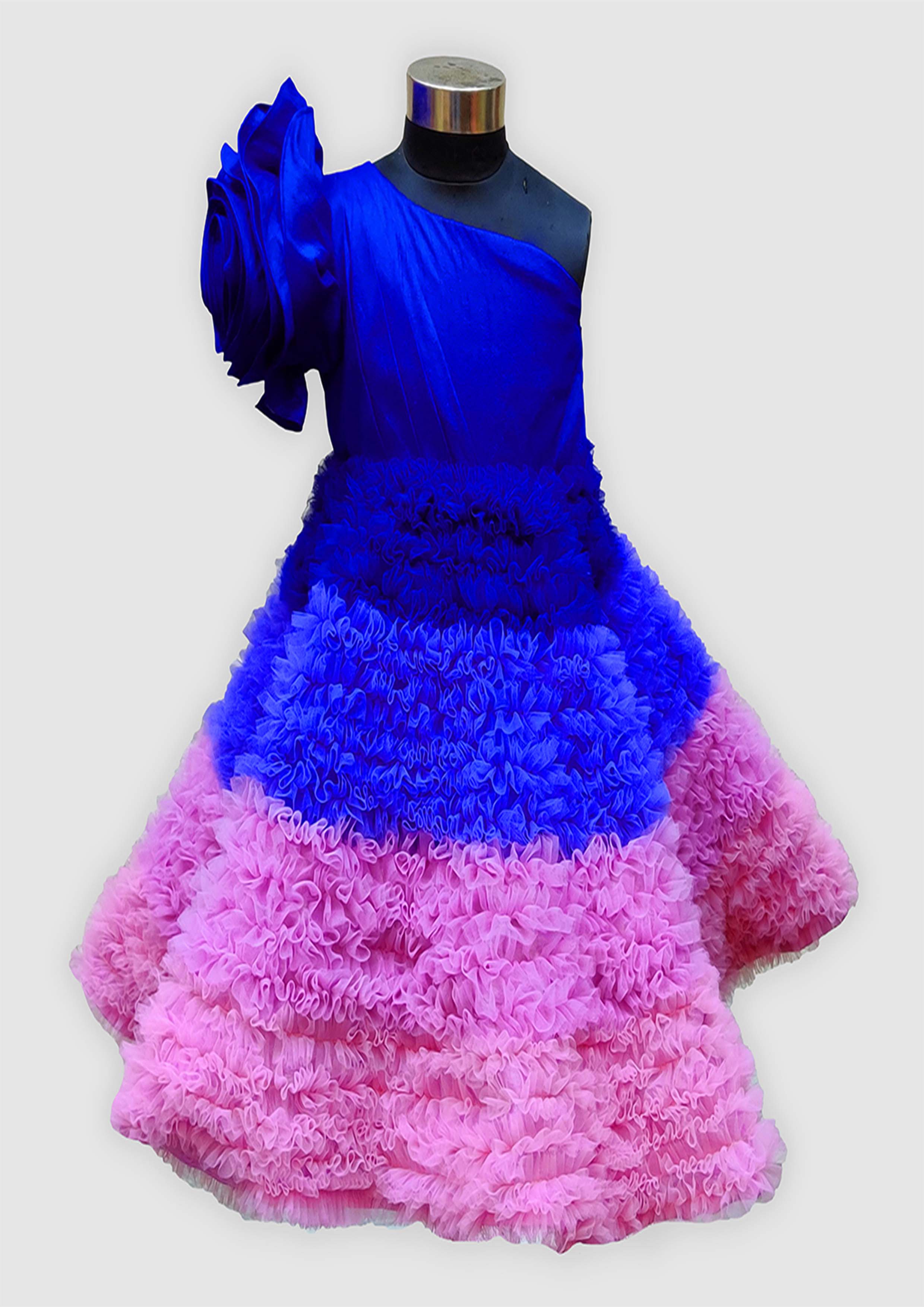 Blue Ruched Rose Gown – Lil Angels